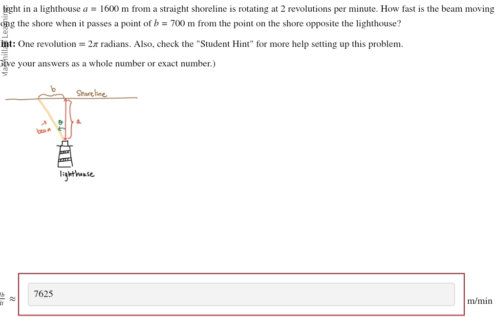 Solved tight in a lighthouse a=1600m ﻿from a straight | Chegg.com