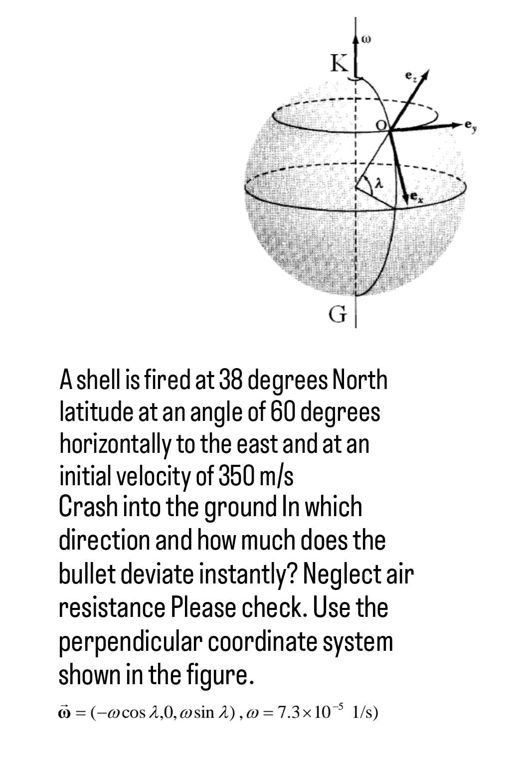 Solved A shell is fired at 38 degrees North latitude at an | Chegg.com