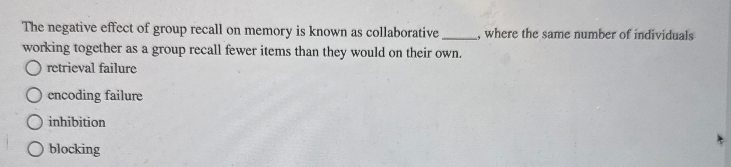 Solved The negative effect of group recall on memory is | Chegg.com