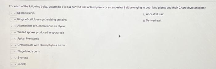 Solved For each of the following traits, determine if it is | Chegg.com