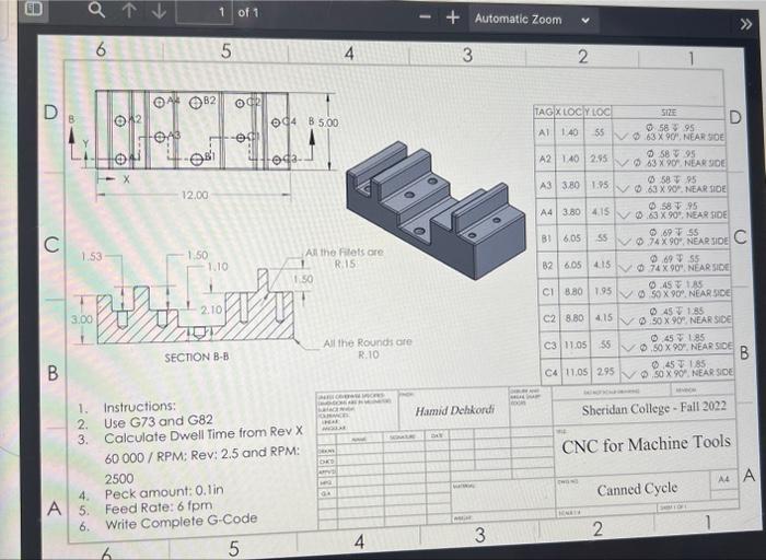 provide the cnc g codes for this canned cycle | Chegg.com