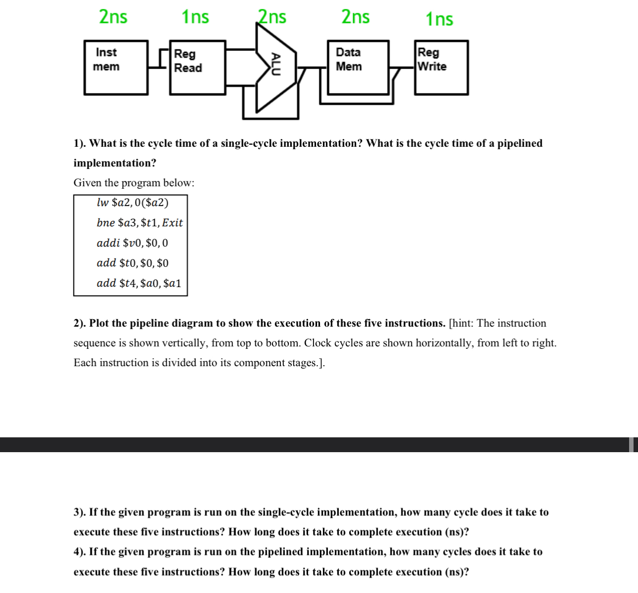 Solved . ﻿What is the cycle time of a single-cycle | Chegg.com