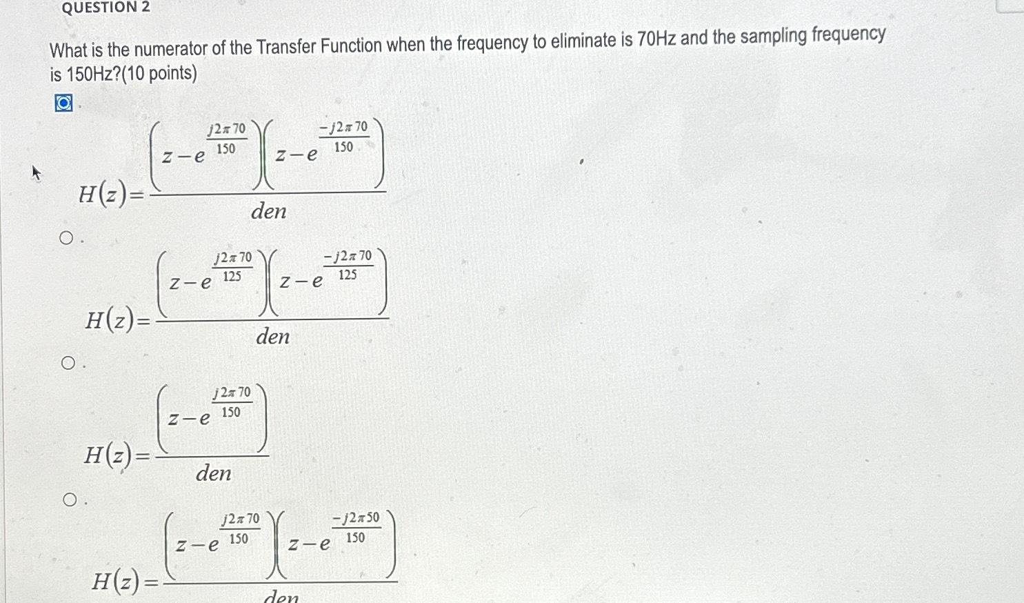 Solved QUESTION 2What is the numerator of the Transfer | Chegg.com