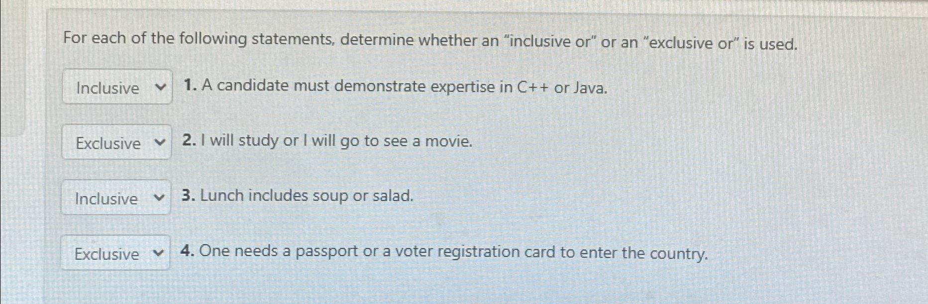 Solved For each of the following statements, determine | Chegg.com