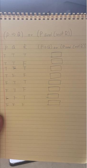 Solved (P⇒Q) or (P and ( not R)) PQR(P→Q) or (P and ( not | Chegg.com