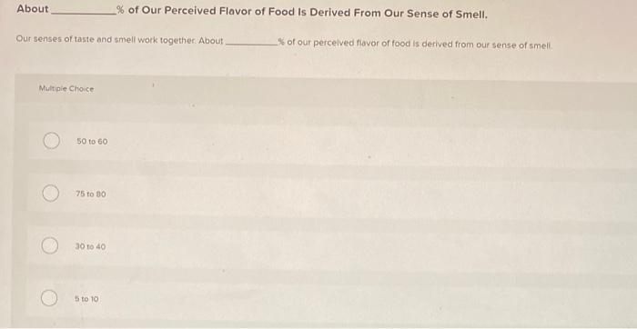 Solved About % of Our Perceived Flavor of Food Is Derived | Chegg.com