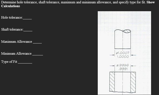 Solved Determine hole tolerance, shaft tolerance, maximum | Chegg.com