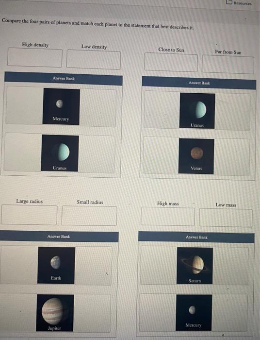 Solved Compare the four pairs of planets and match each | Chegg.com