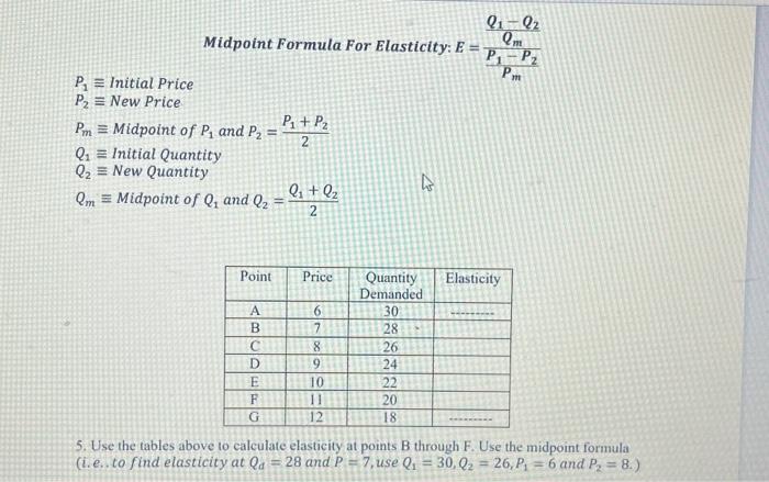 Solved Midpoint Formula For Elasticity: E=PmP1−P2QmQ1−Q2 P1≡ | Chegg.com