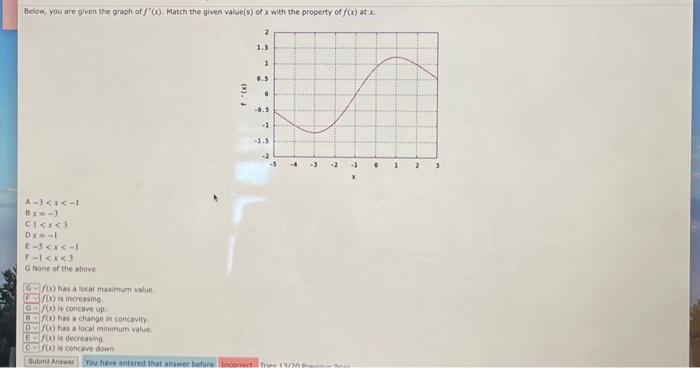 Solved Below, you are given the graph of f'(x). Match the | Chegg.com Solved Below, you are given the graph of f'(x). Match the | Chegg.com