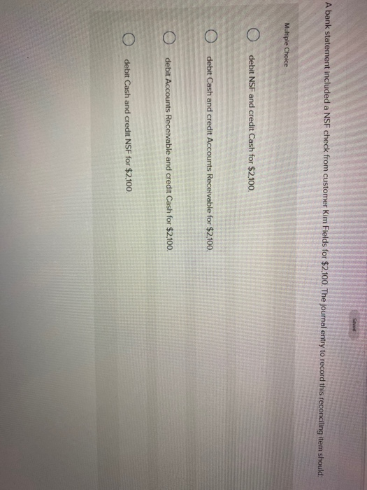Solved Saved A bank statement included a NSF check from | Chegg.com