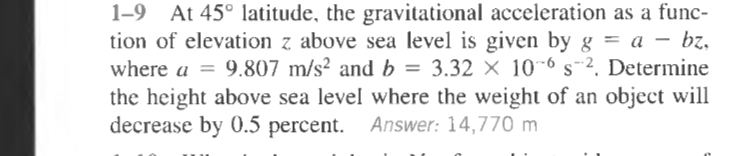 Solved 1-9 ﻿At 45° ﻿latitude, the gravitational acceleration | Chegg.com