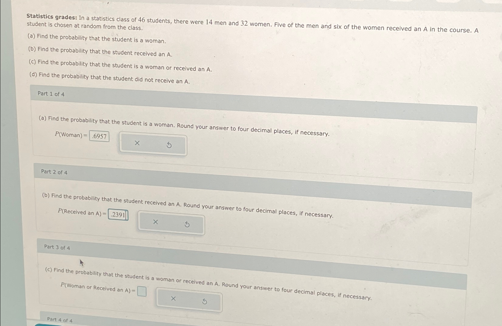 Solved Statistics grades: In a statistics class of 46 | Chegg.com