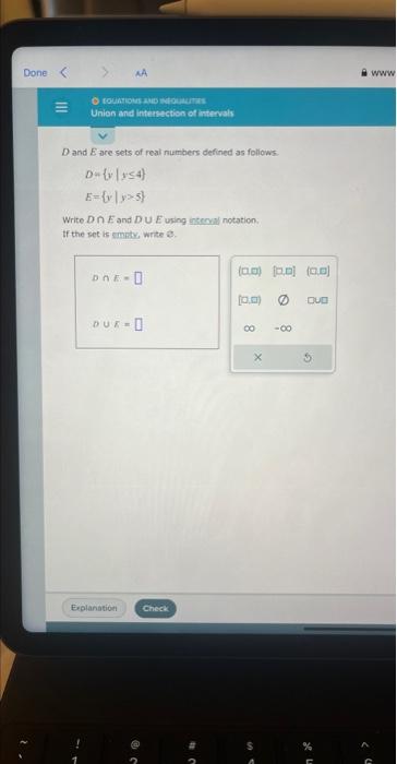 Solved D and E are sets of real numbers defined as follows. | Chegg.com