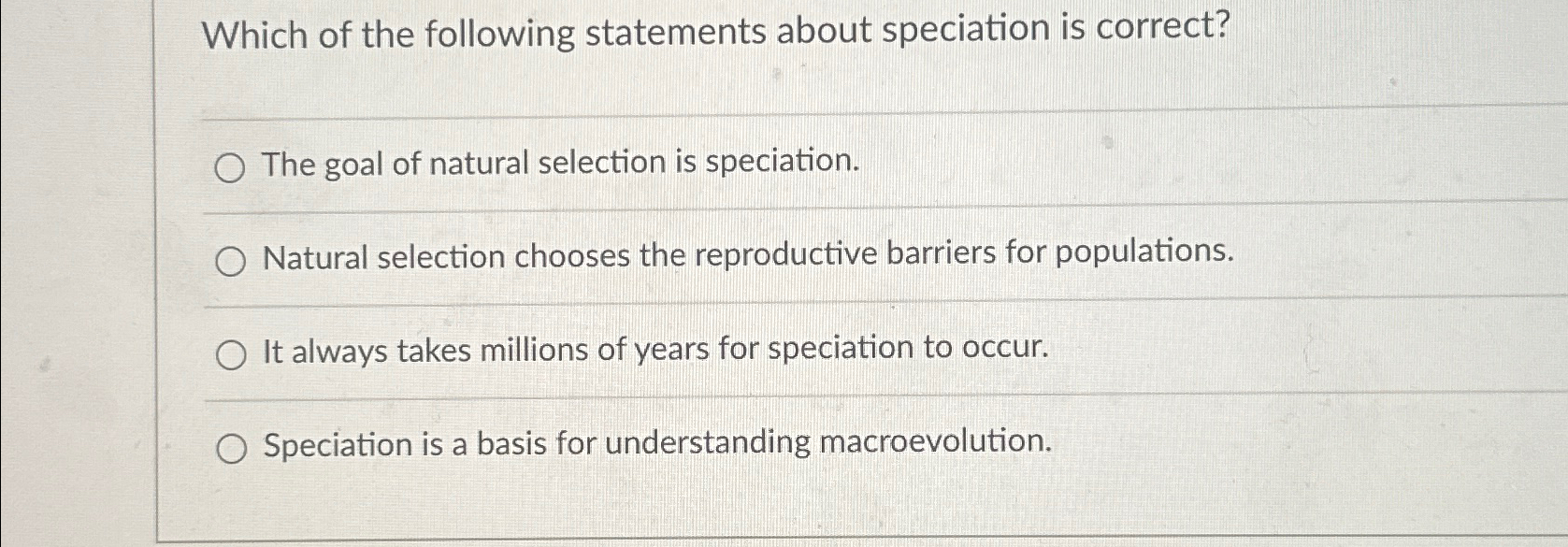 Solved Which of the following statements about speciation is | Chegg.com