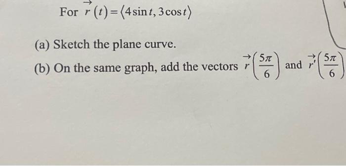 Solved For r(t)= 4sint,3cost (a) Sketch the plane curve. | Chegg.com