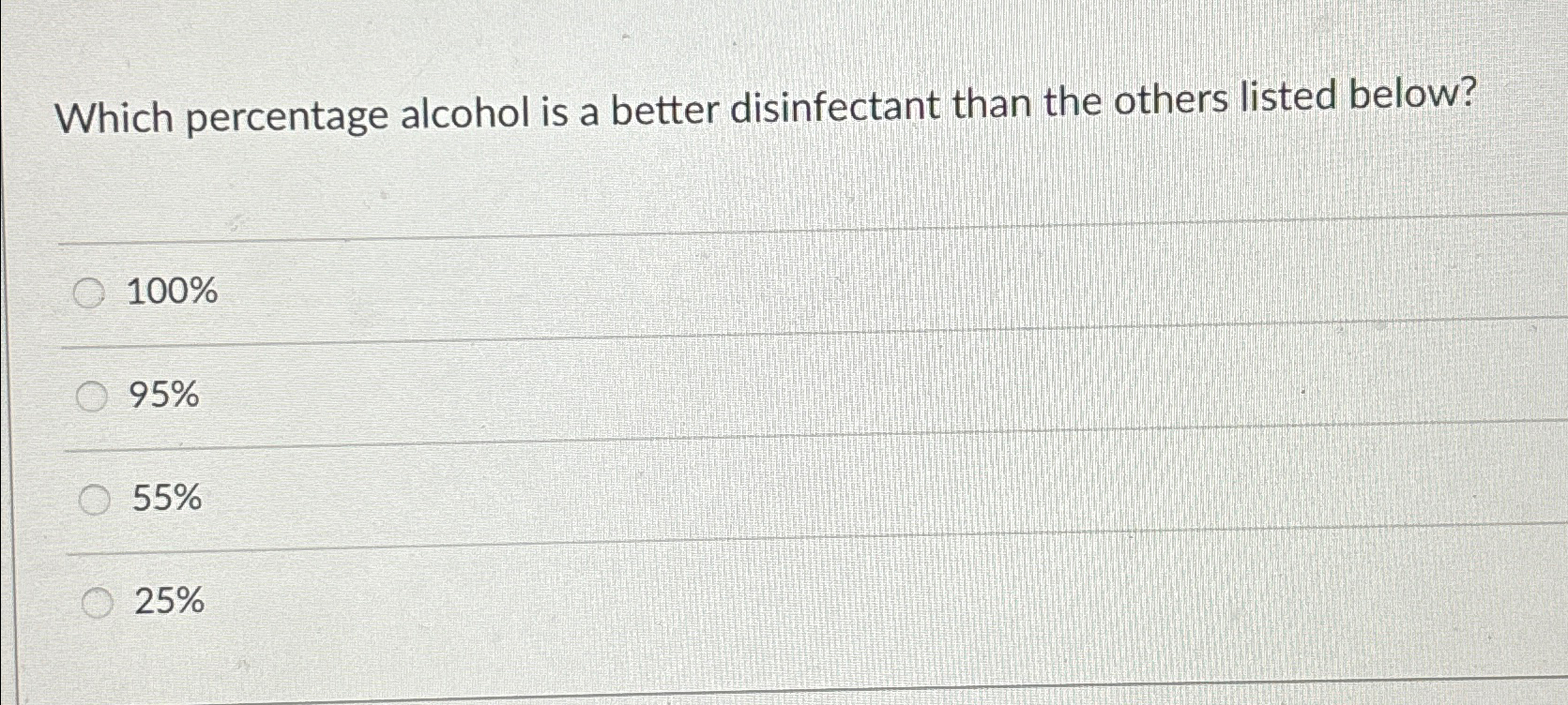 Solved Which percentage alcohol is a better disinfectant | Chegg.com