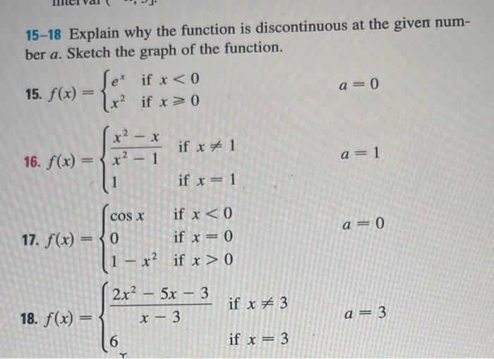 Solved 15-18 Explain why the function is discontinuous at | Chegg.com