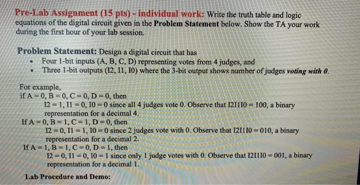 Solved Pre-Lab Assignment ( 15pts) - individual work: Write | Chegg.com