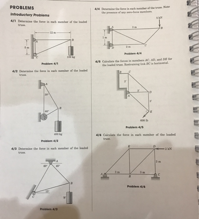 Solved PROBLEMS 4/4 Determine the force in each member of | Chegg.com