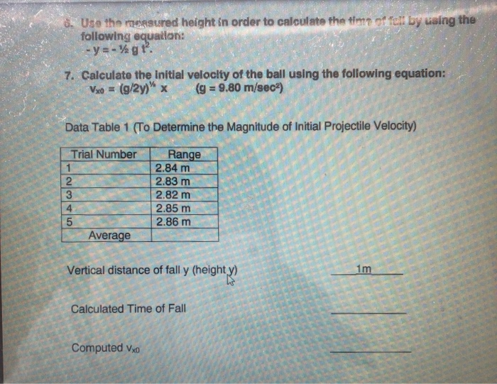 Solved Use the measured height in order to calculate the | Chegg.com