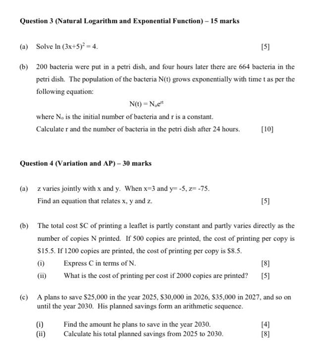 Solved Question 3 (Natural Logarithm and Exponential | Chegg.com