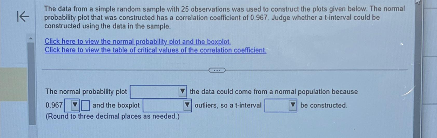 Solved The data from a simple random sample with 25 | Chegg.com