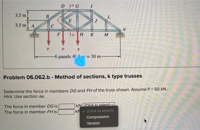Solved Problem 06.062.b - Method of sections, k type trusses | Chegg.com