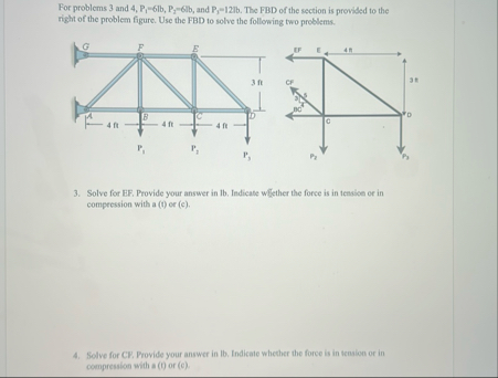 Solved For problems 3 ﻿and 4,P1=61lb,P2=6lb, ﻿and P3=12lb. | Chegg.com