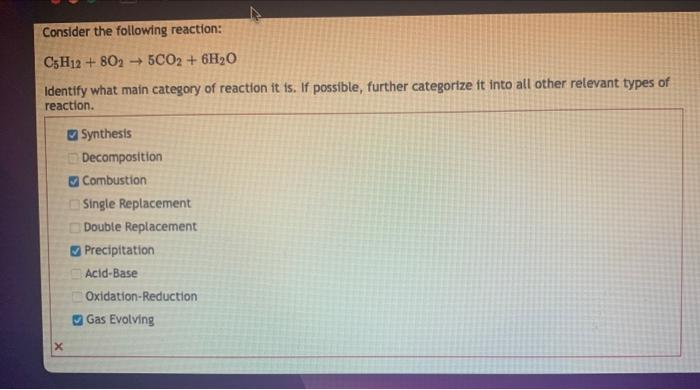 Solved Consider the following reaction: C5H12+8O2→5CO2+6H2O | Chegg.com