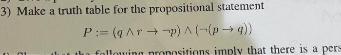 Solved Make a truth table for the propositional statement | Chegg.com