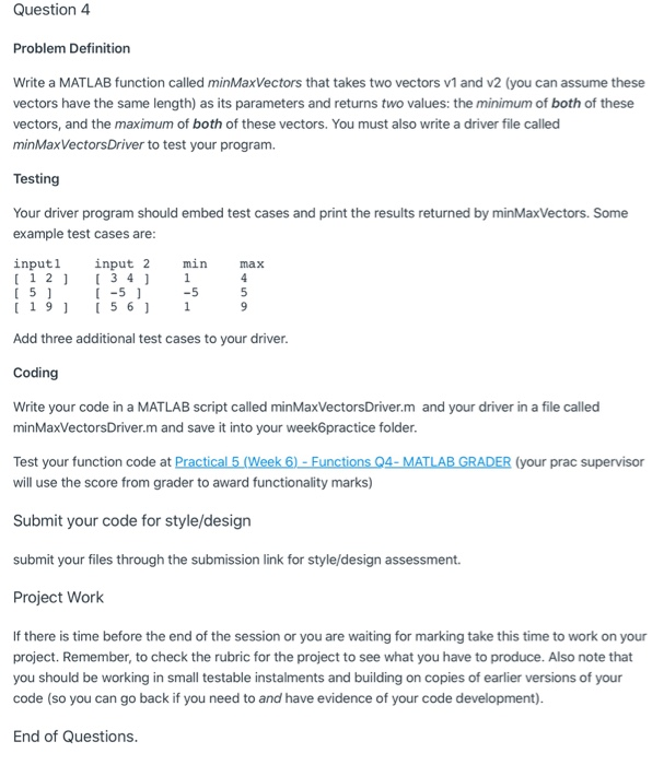 Solved Question 1 Problem Definition Write a MATLAB function | Chegg.com