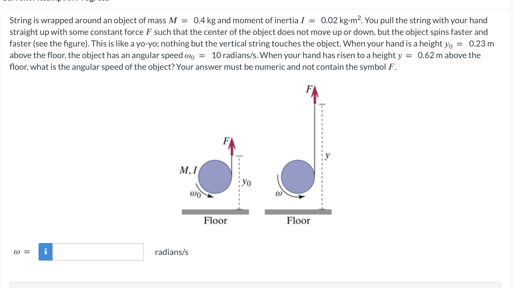 Solved String is wrapped around an object of mass M=0.4kg | Chegg.com