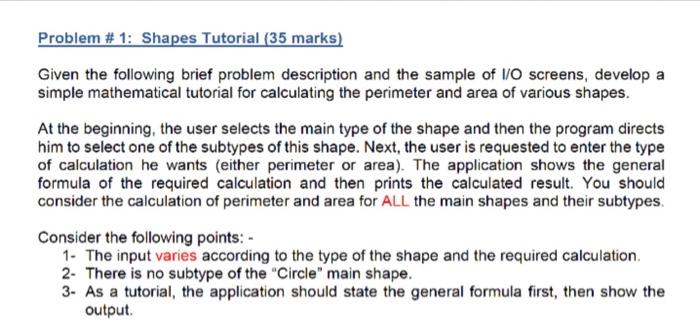 Solved Problem \# 1: Shapes Tutorial (35 marks) Given the | Chegg.com