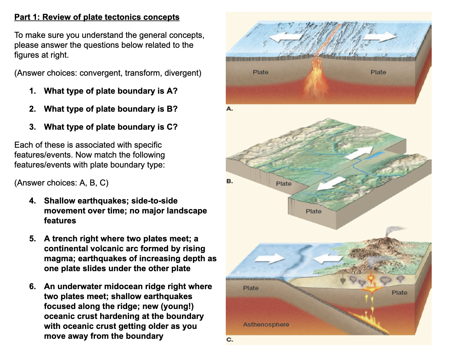 Solved Part 1: Review of plate tectonics conceptsTo make | Chegg.com