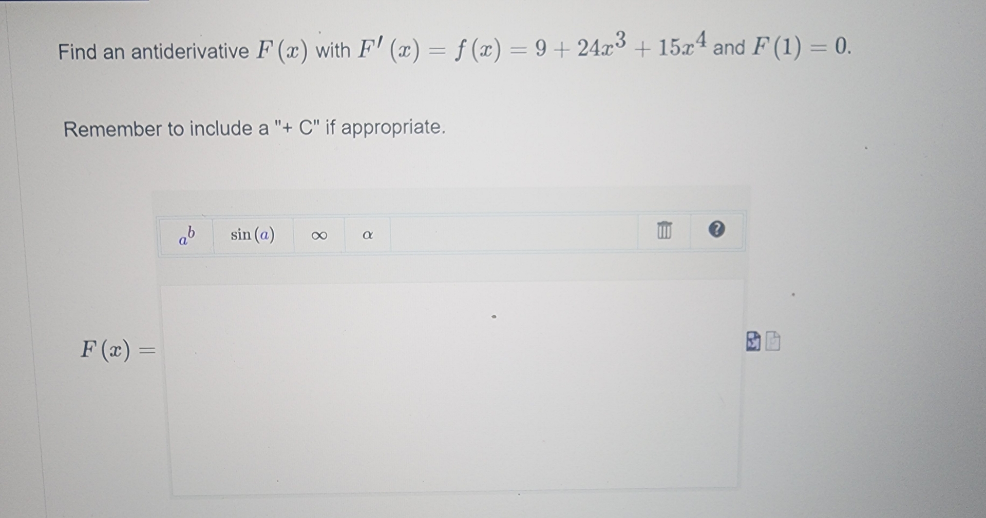 Solved Find an antiderivative F(x) ﻿with | Chegg.com
