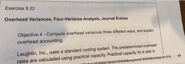 Solved Exercise 9.22 Overhead Variances, Four-Variance | Chegg.com
