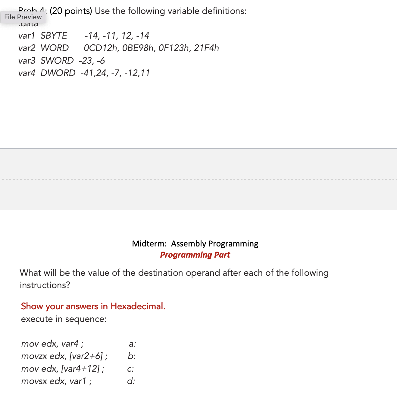 Solved Midterm: Assembly ProgrammingProgramming PartWhat | Chegg.com