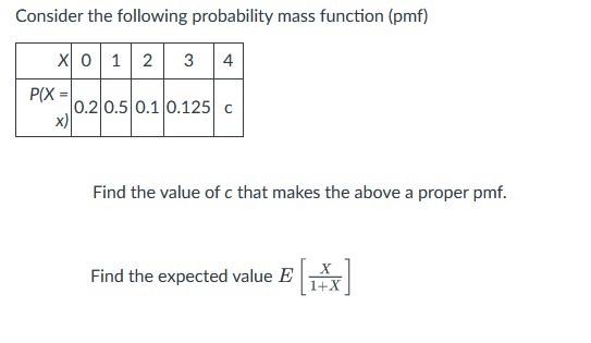 Solved Consider the following probability mass function | Chegg.com