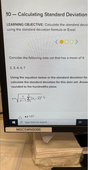 Solved 10 - Calculating Standard Deviation LEARNING | Chegg.com
