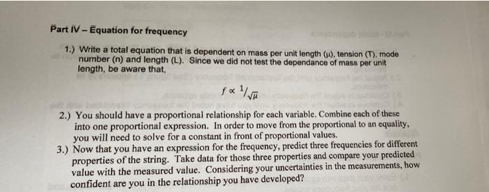 Solved Part IV-Equation for frequency 1.) Write a total | Chegg.com