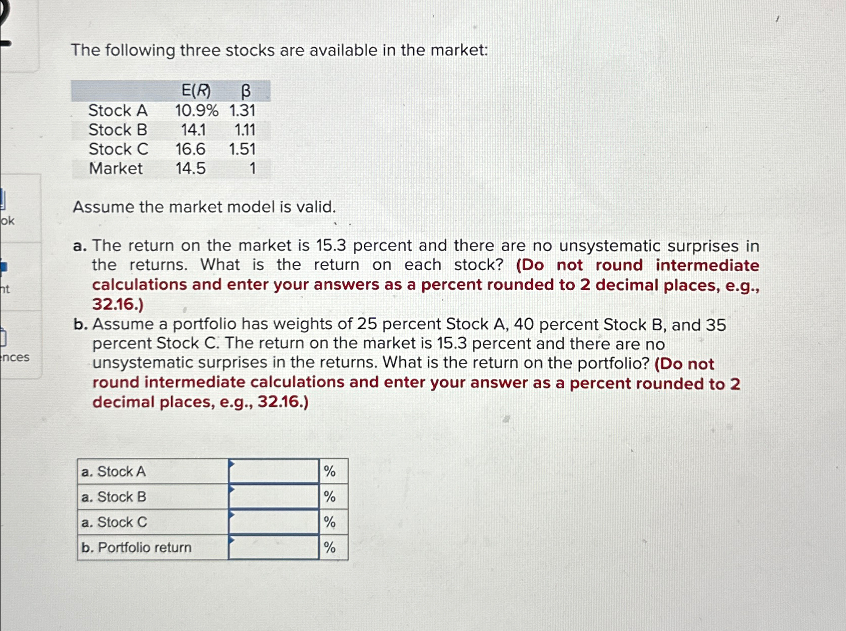 Solved The following three stocks are available in the | Chegg.com