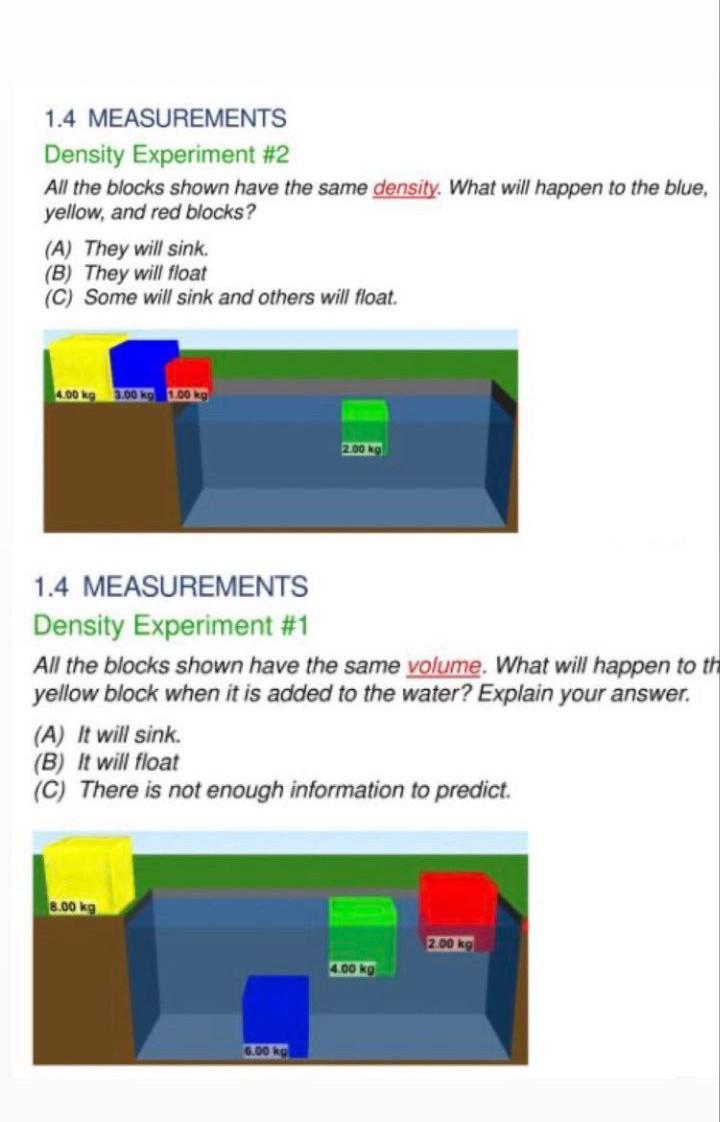 Solved 1.4 MEASUREMENTS Density Experiment \#2 All the | Chegg.com