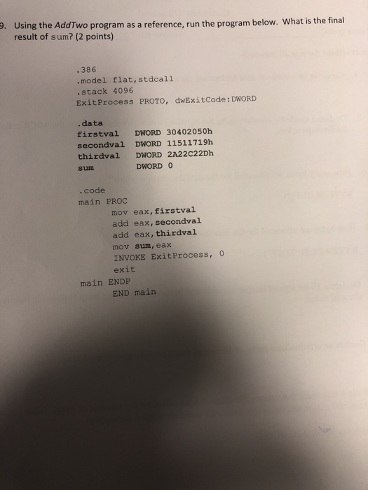 Solved 9. Using the AddTwo program as a reference, run the | Chegg.com