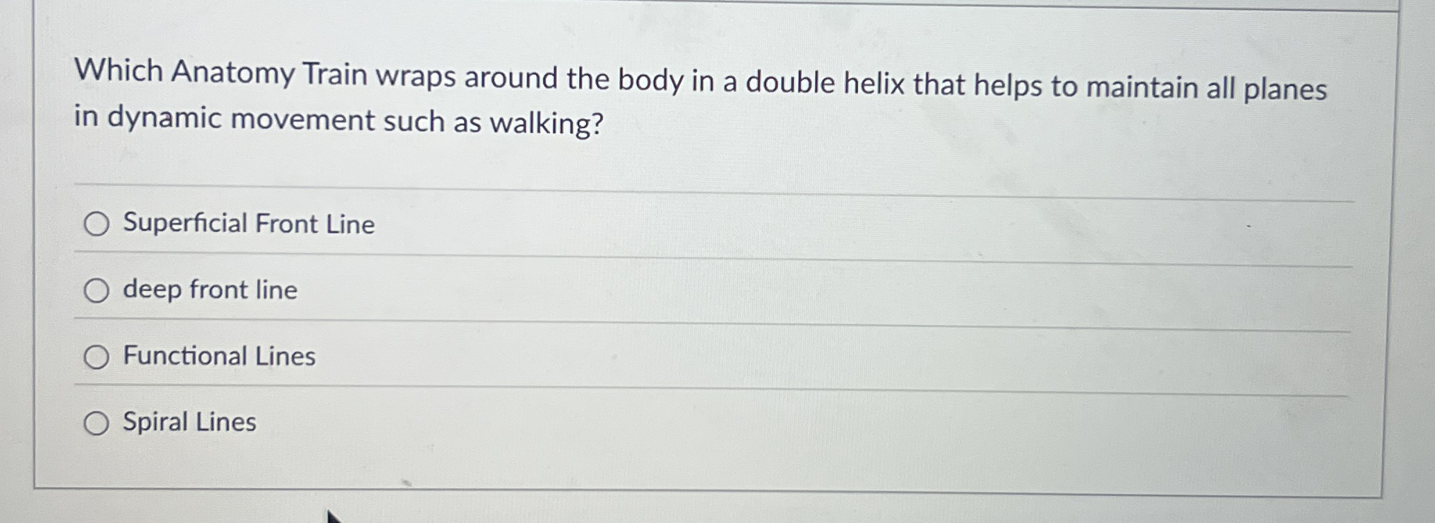 Solved Which Anatomy Train wraps around the body in a double | Chegg.com