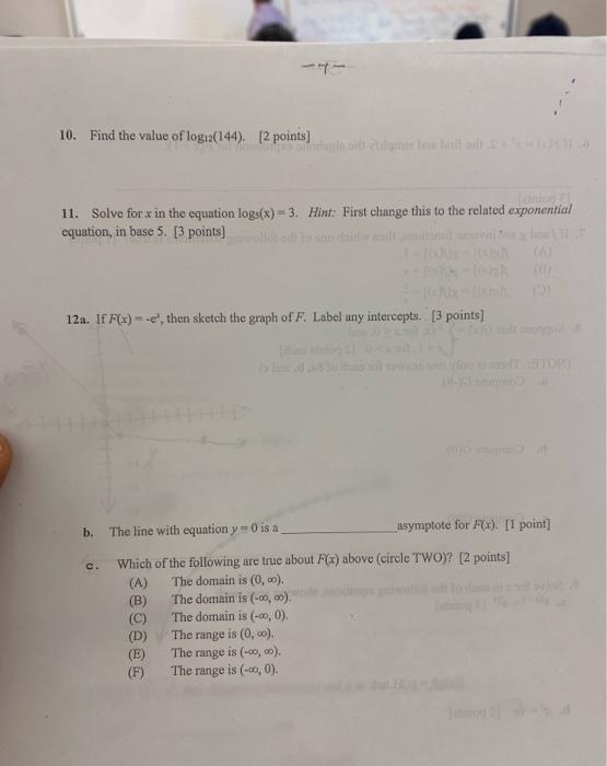 Solved 10. Find the value of log12(144). [2 points] 11. | Chegg.com