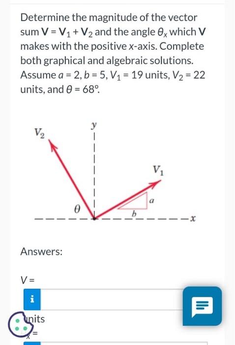 Solved Determine the magnitude of the vector sum V=V1+V2 and | Chegg.com
