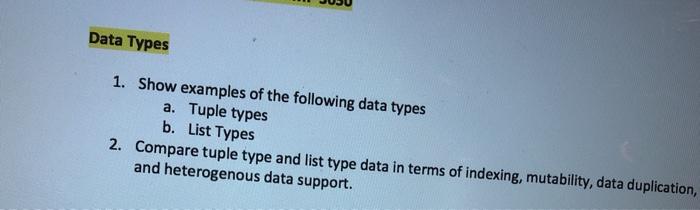 Solved Data Types 1. Show examples of the following data | Chegg.com