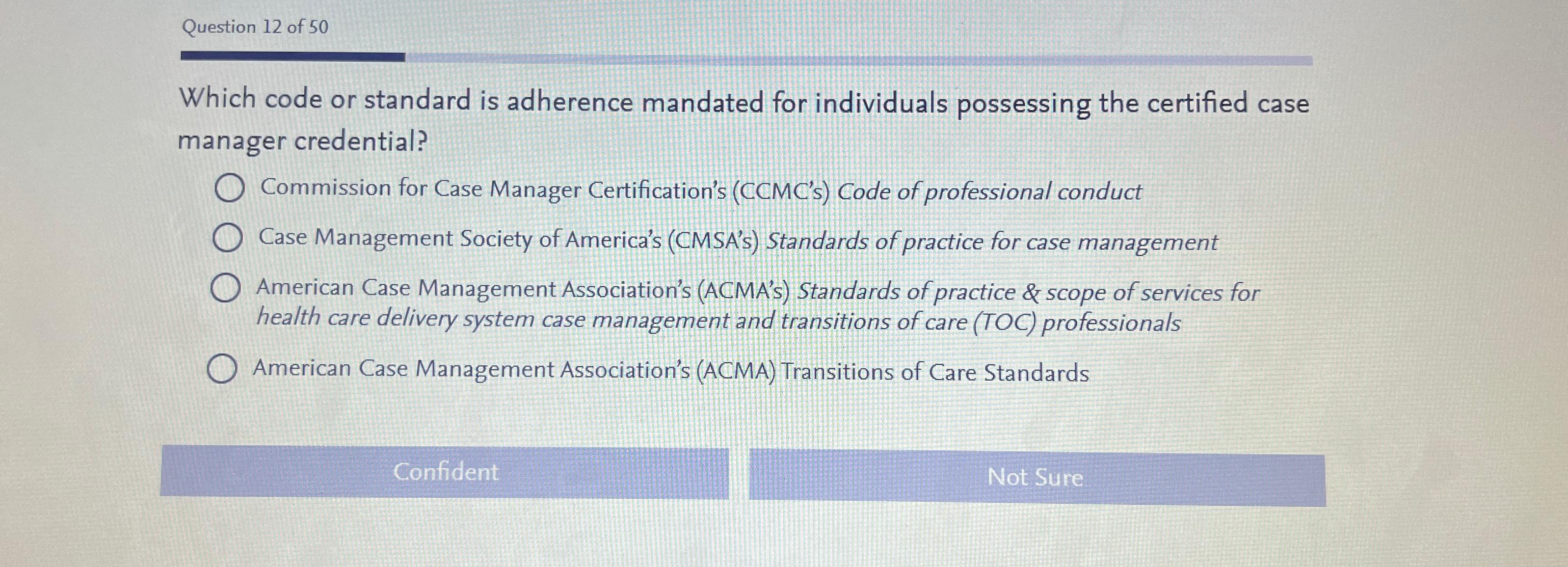 Solved Question 12 ﻿of 50Which code or standard is adherence | Chegg.com