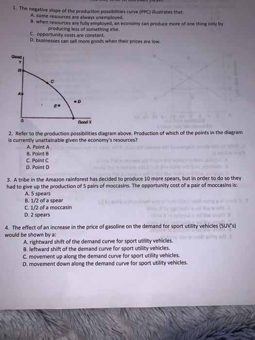 Solved 1. The negative slope of the production possibilities | Chegg.com